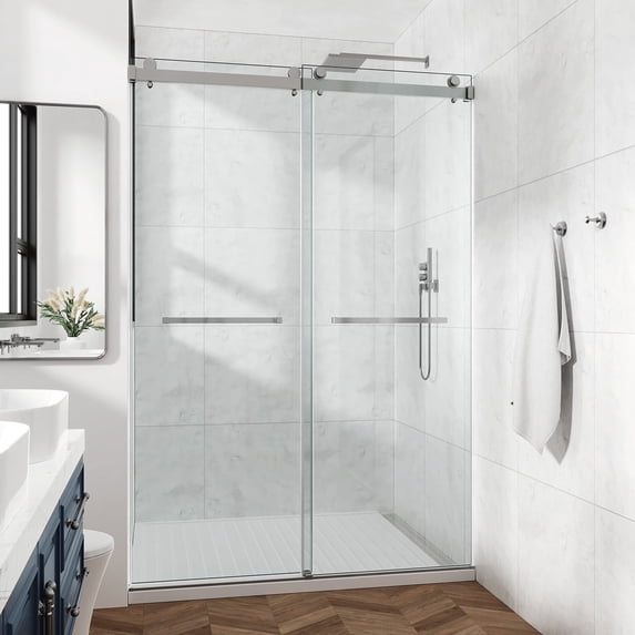 44-48" W x 72" H Frameless Double Sliding Shower Door with 3/8 ...