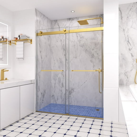 KPUY 43" - 48" x 76" Frameless Sliding Shower Door with 1/4" Tempered ...