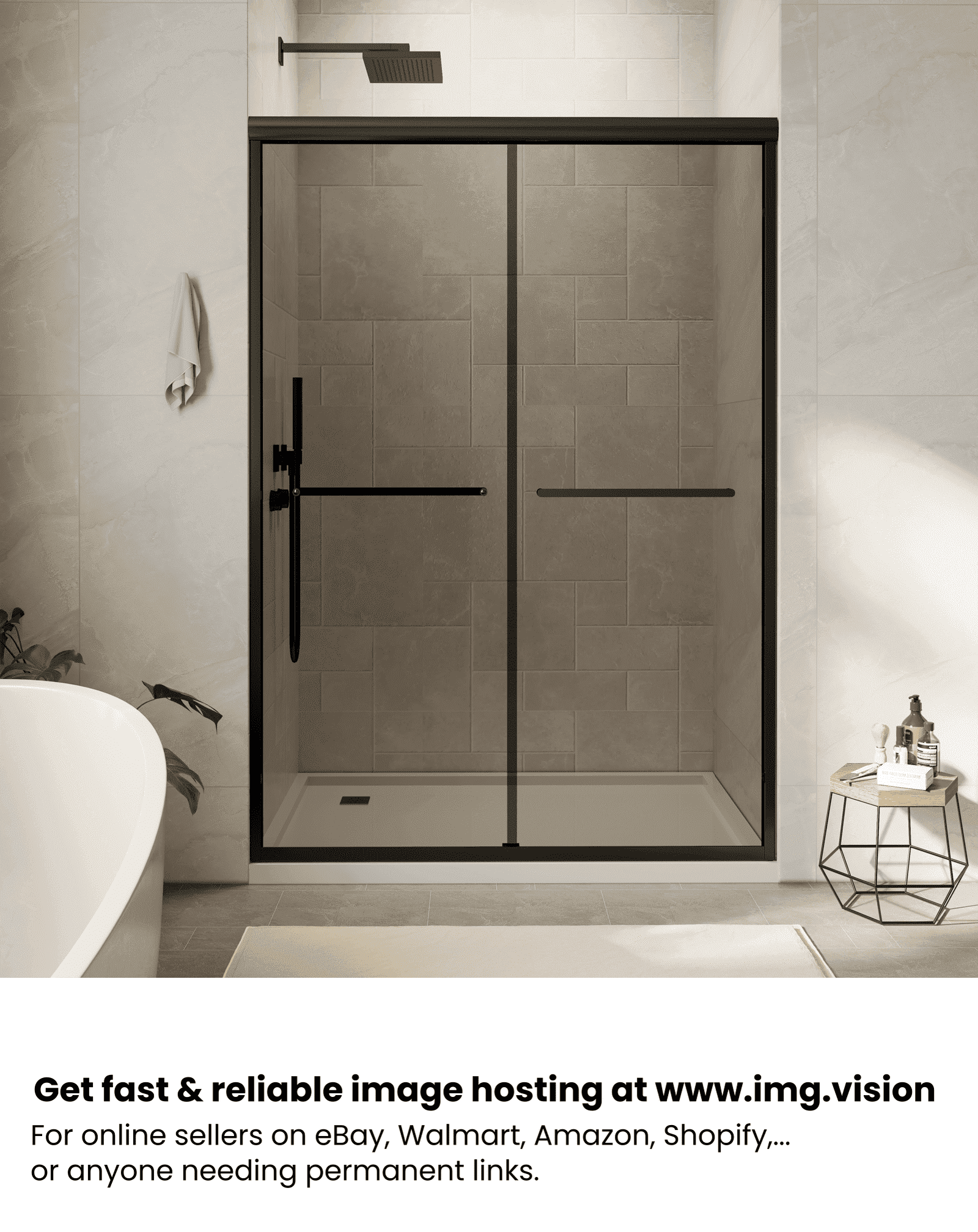 44-48"W x 76"H Double Sliding Semi-Frameless Shower Door,1/4" Tempered ...