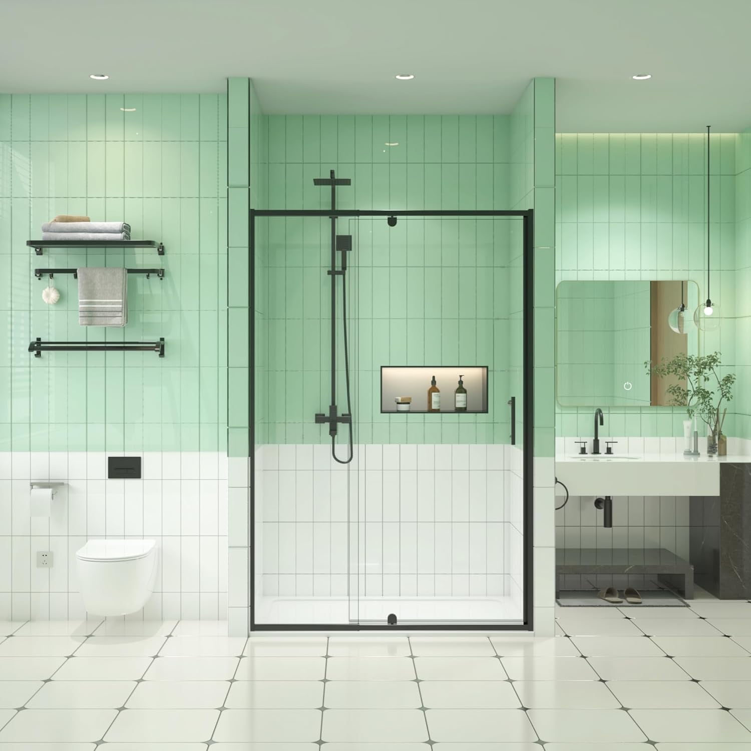 44-48" x 71" H Adjustable Frameless Pivot Swing Shower Door, Matte ...