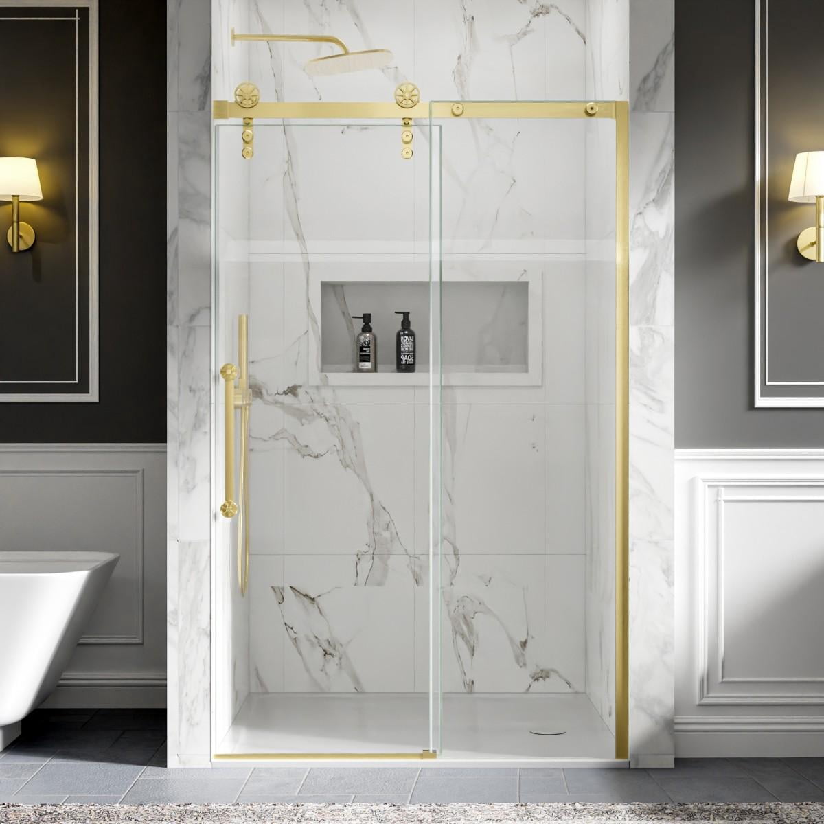 44-48" x 76" Frameless Sliding Shower Door with Fixed Glass Left in ...