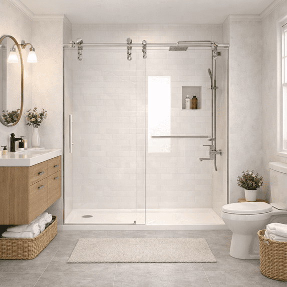 44-48" x 76" H Frameless Sliding Shower Door, 5/16" (8mm) Clear ...