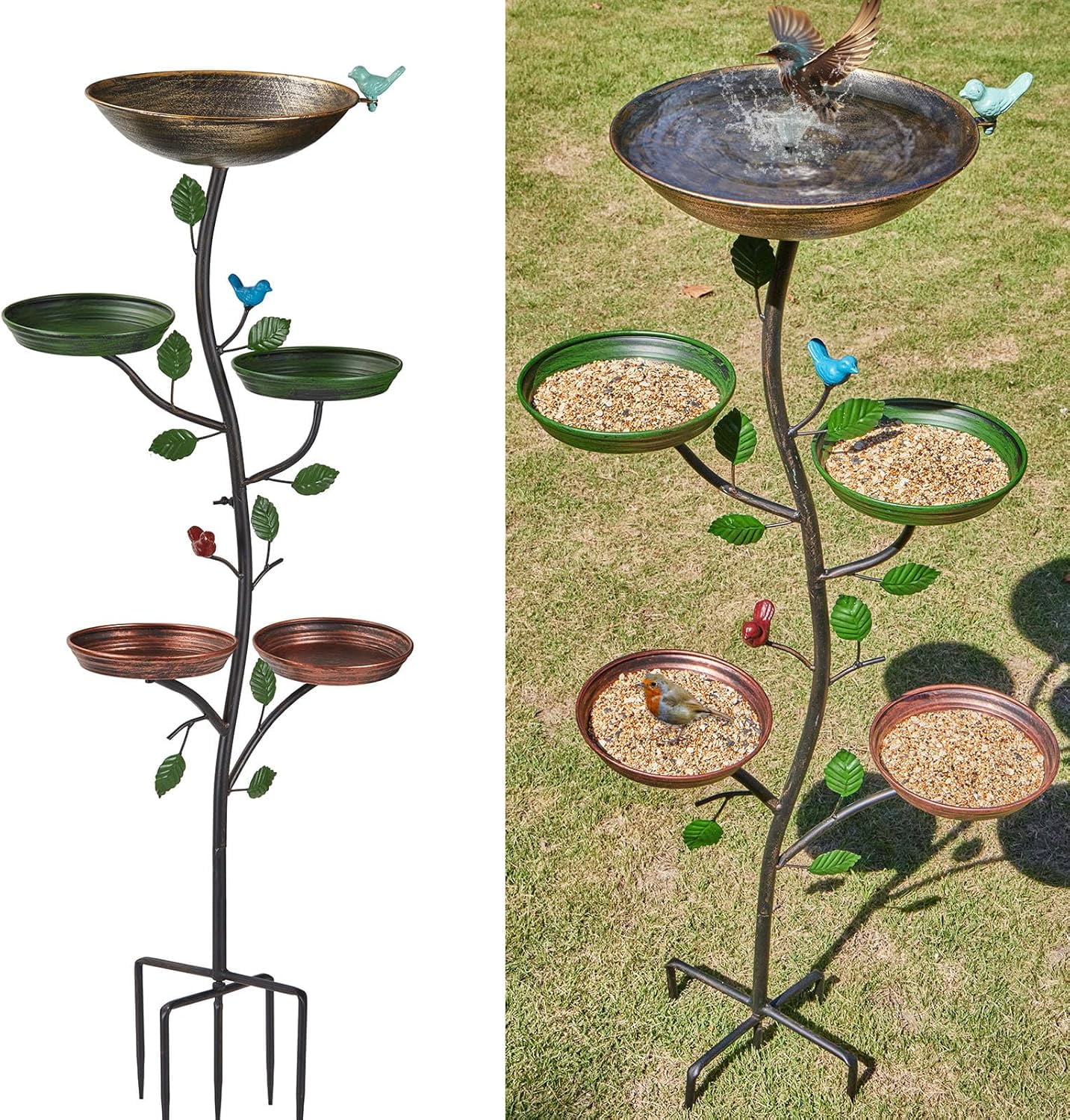 44.5" H Bird Baths for Outdoors with Metal Stakes, Standing Bird Baths ...