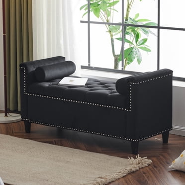 PU Leather Sofa Bench with Storage, Entryway Foot Stool with 2 ...