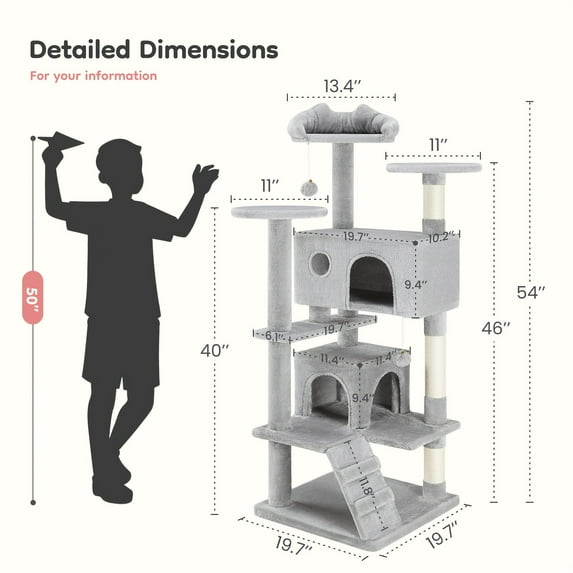 44/54 Inch Indoor Cat Tree Tower - Multi-Level Cat Condo with ...