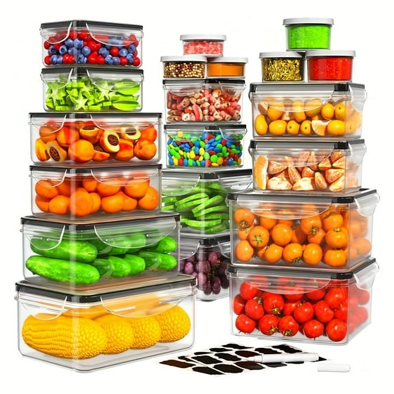 44/54pcs Airtight Plastic Food Storage Containers | Leakproof w/Labels ...