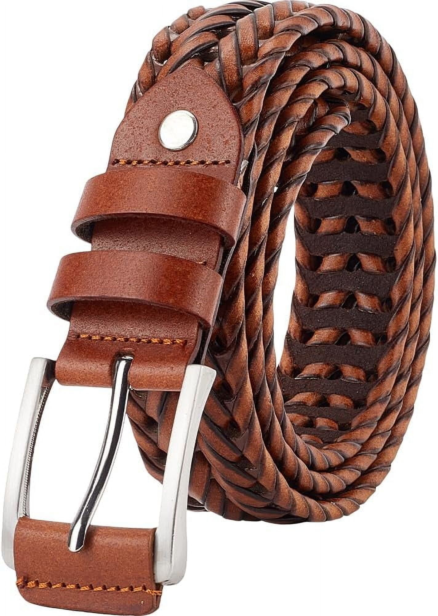 44-7/8 Inch Casual Woven Leather Belt Mens Belts Leather Dress Belt Men ...