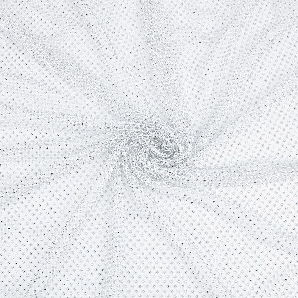 44.9x44.1 Inch Rhinestone Mesh Fabric White Rhinestone Fabric Stretchy ...