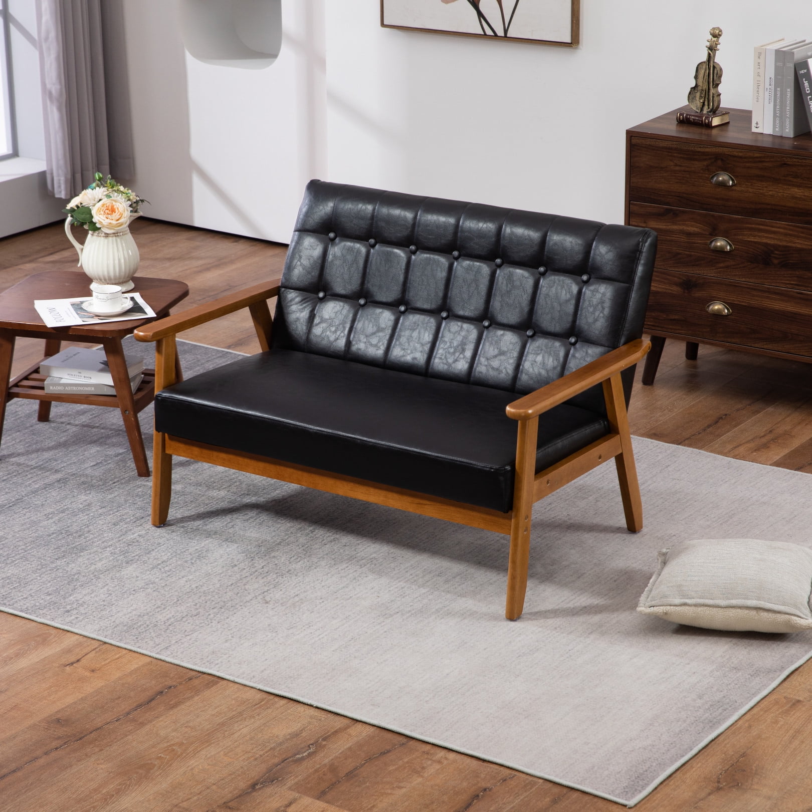 44" Accent Sofa Chair, Modern Upholstered Solid Wood Loveseat Sofa with ...