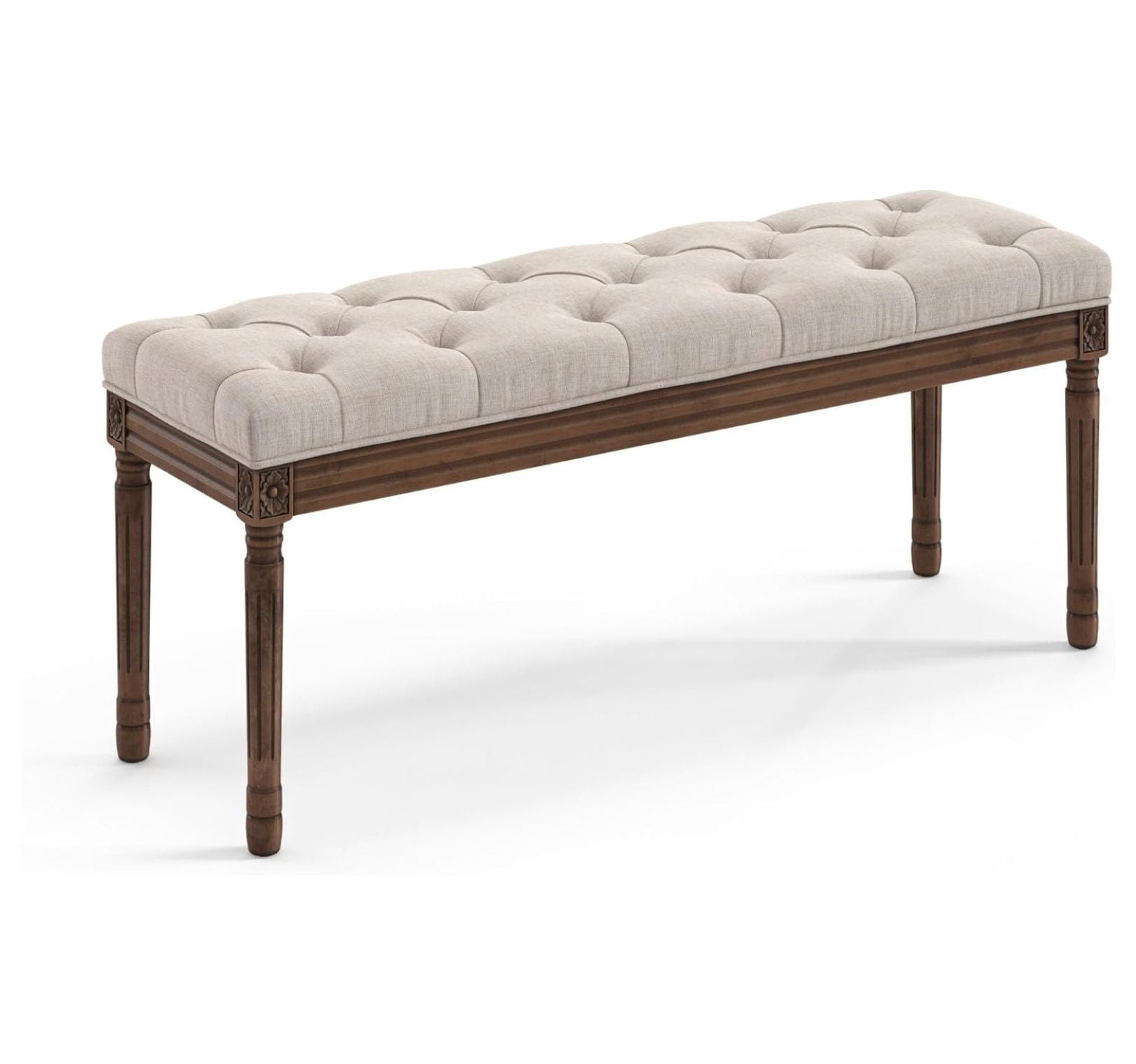 44" Bedroom Bench, Vintage French Tufted End of Bed Bench, Upholstered ...