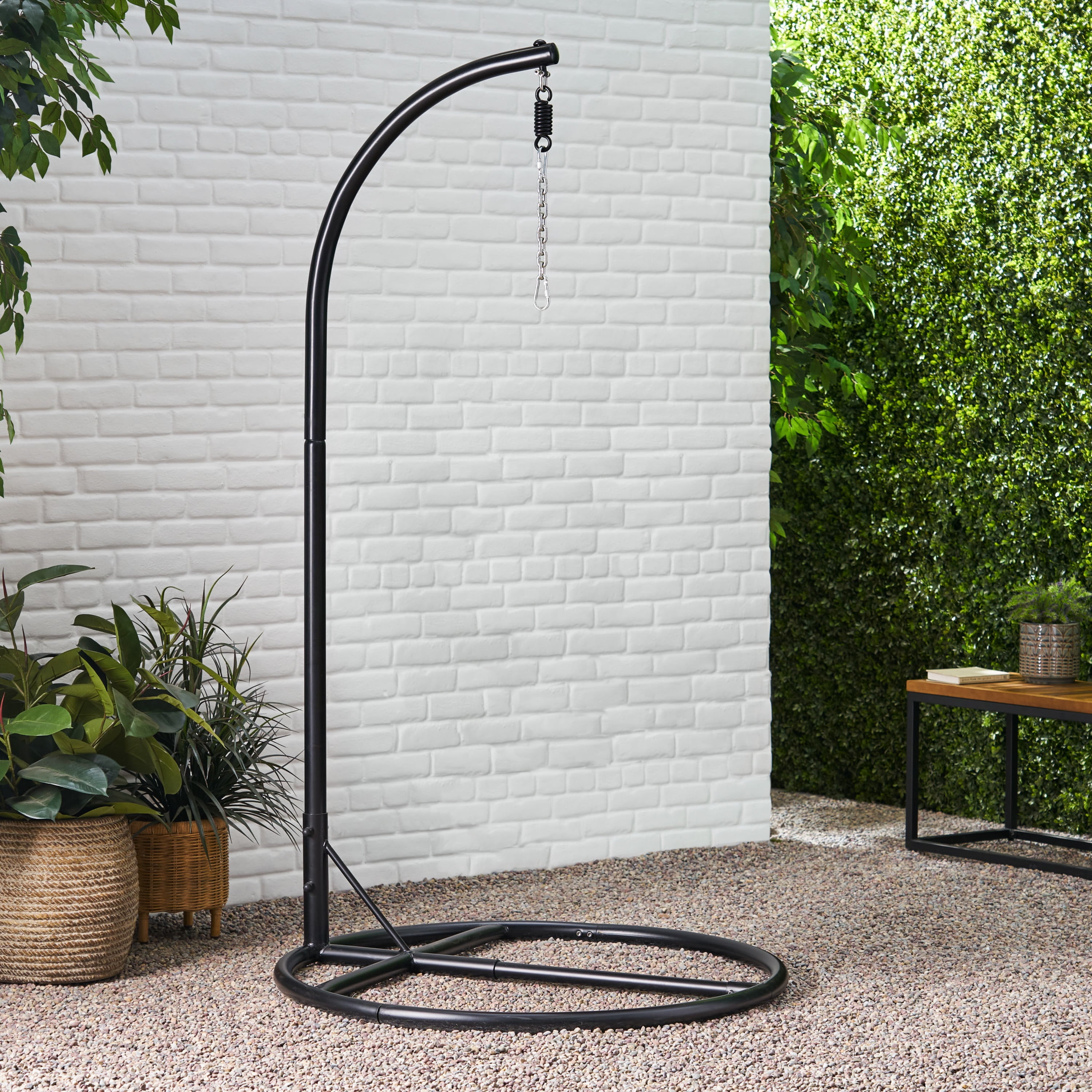 44" Black Hanging Chair Stand - Freestanding Iron Frame with Safety ...
