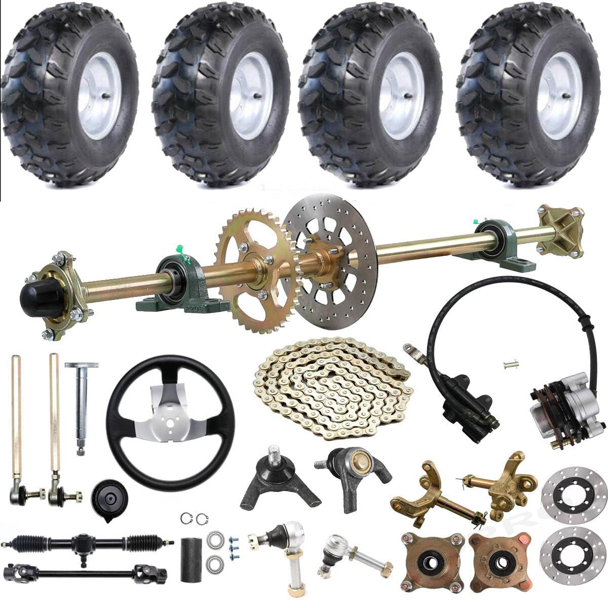 44" Complete Rear Axle Kits with 19x7-8" Wheels Tires for Gokart, Golf ...