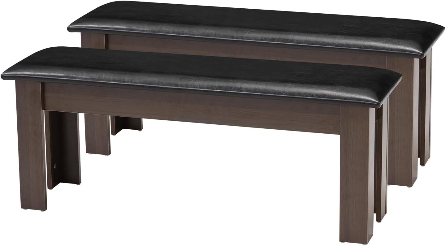 44" Dining Room Bench Set of 2, Wood & Kitchen Benches with Upholstered ...