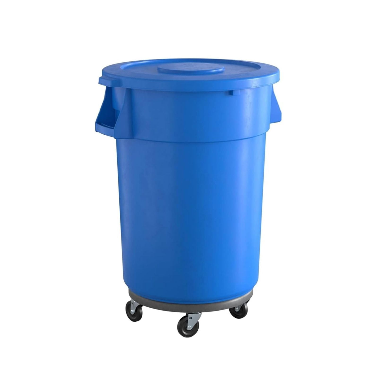 44 Gallon Blue Round Trash Can with Lid and Dolly, Ingredient Bin ...