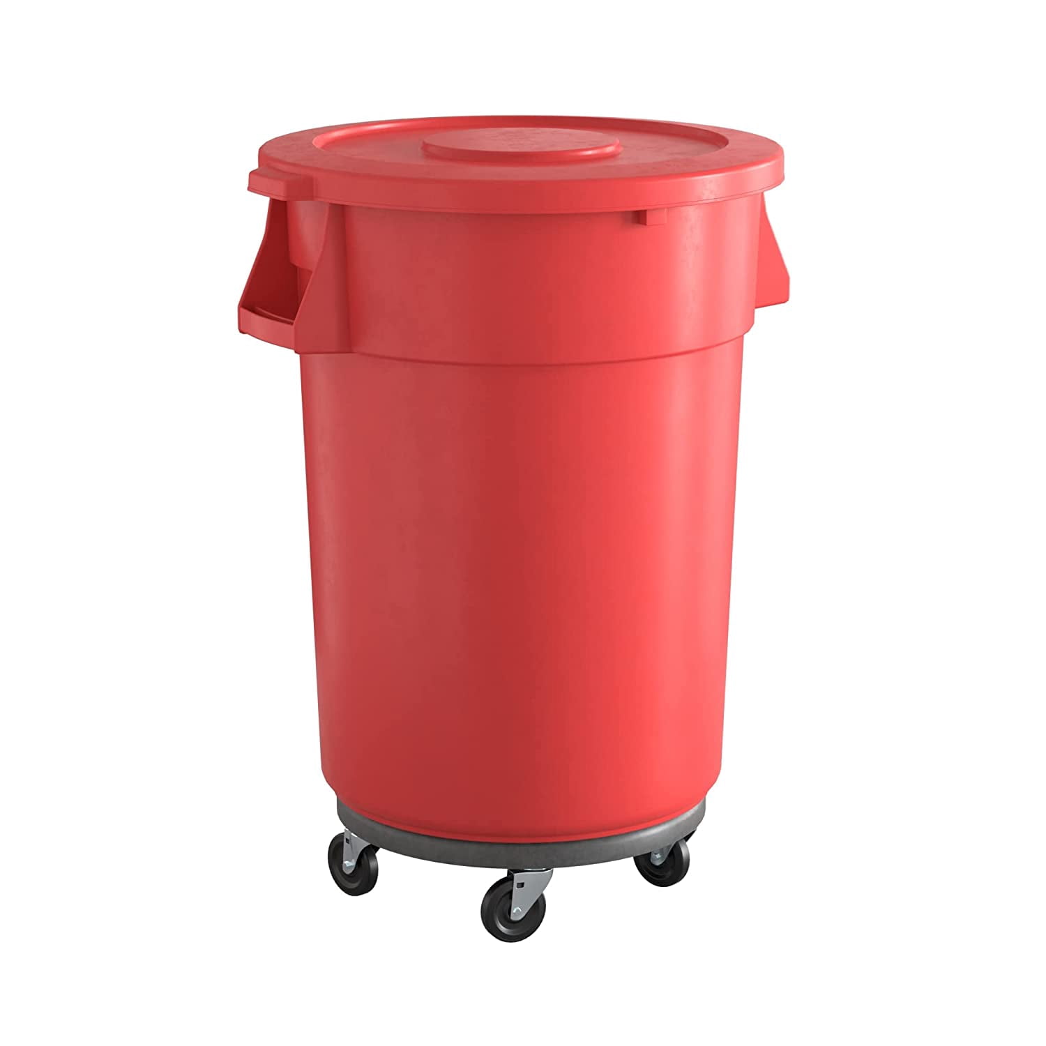 44 Gallon Red Round Commercial Trash Can with Lid and Dolly - Walmart.com