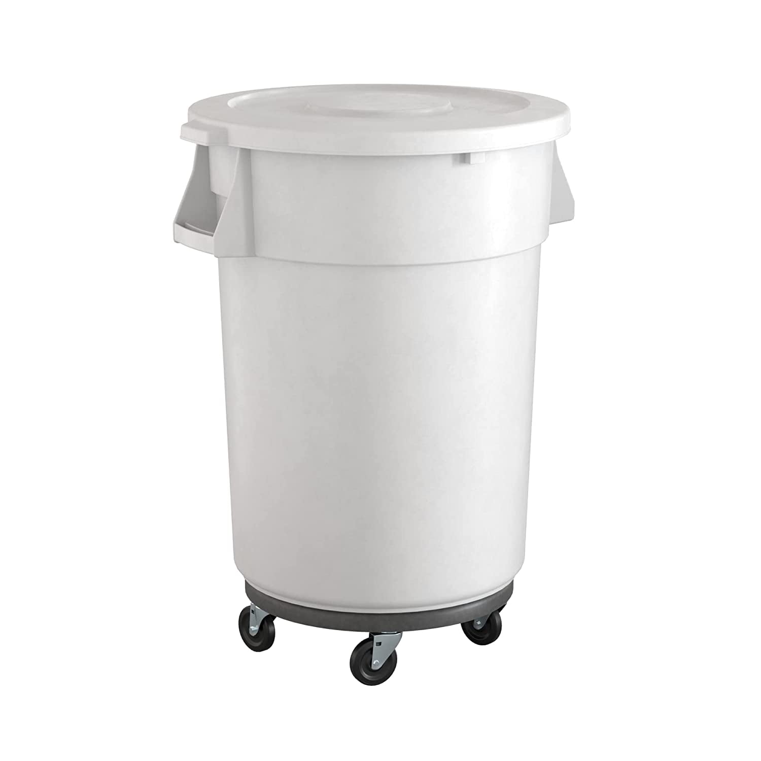 44 Gallon White Round Commercial Trash Can with Lid and Dolly - Walmart.com