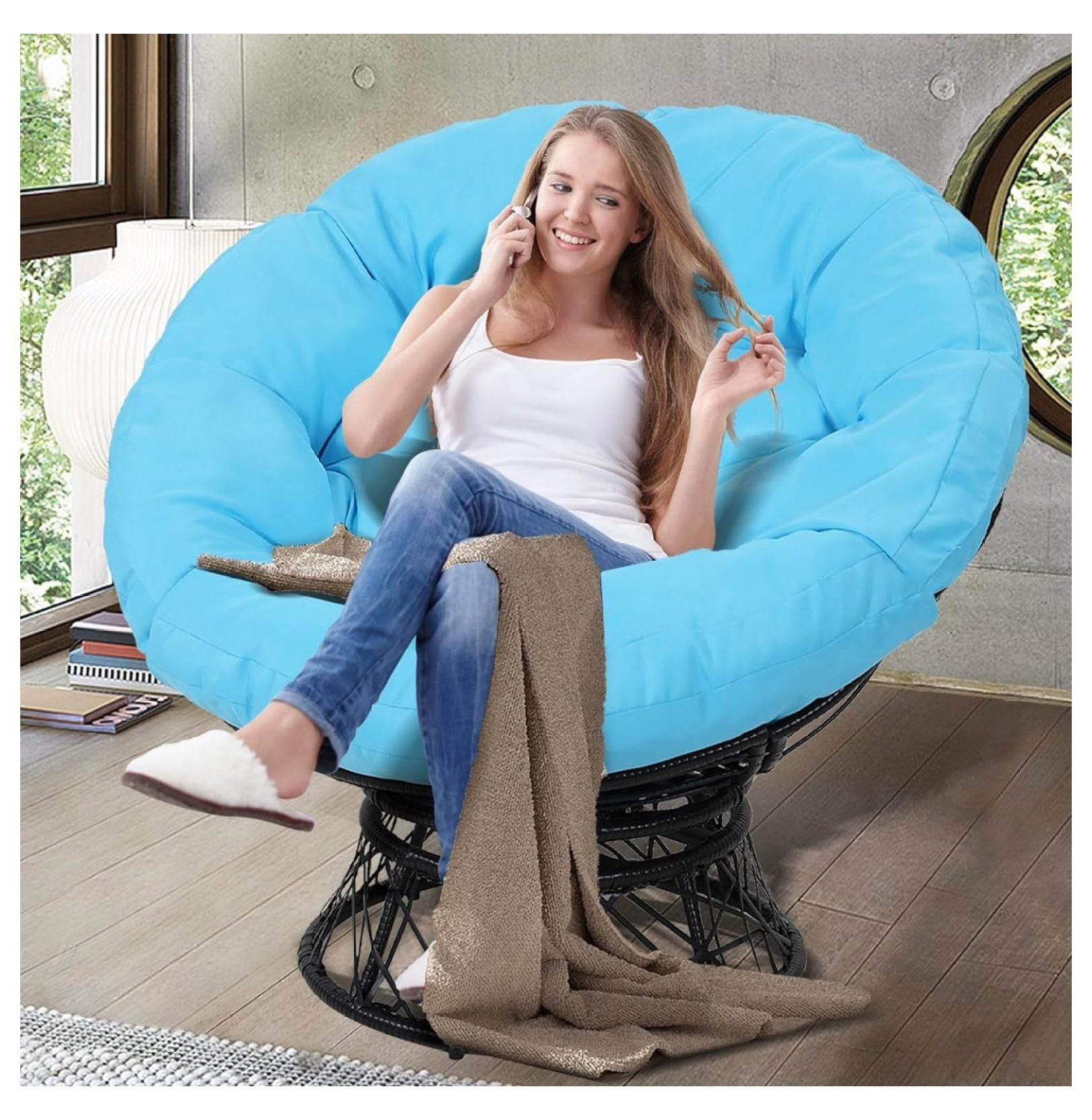 44" Giant Oversized Rattan Papasan Chair with Cushion and Frame for ...