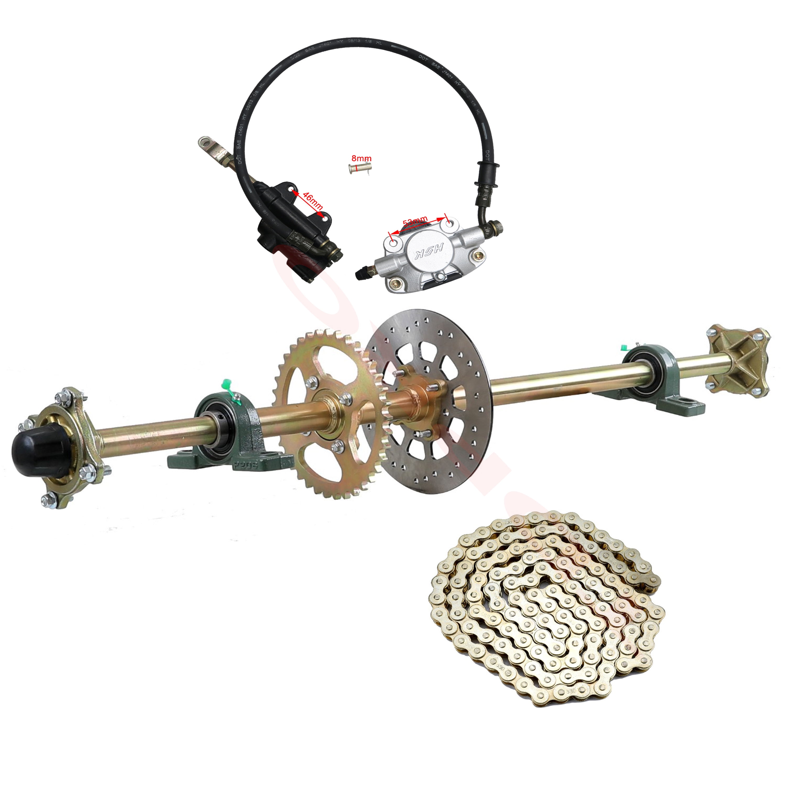 44" Go Kart Rear Live Axle Kit, Complete Go Kart Rear Rebuild Kit,Brake ...