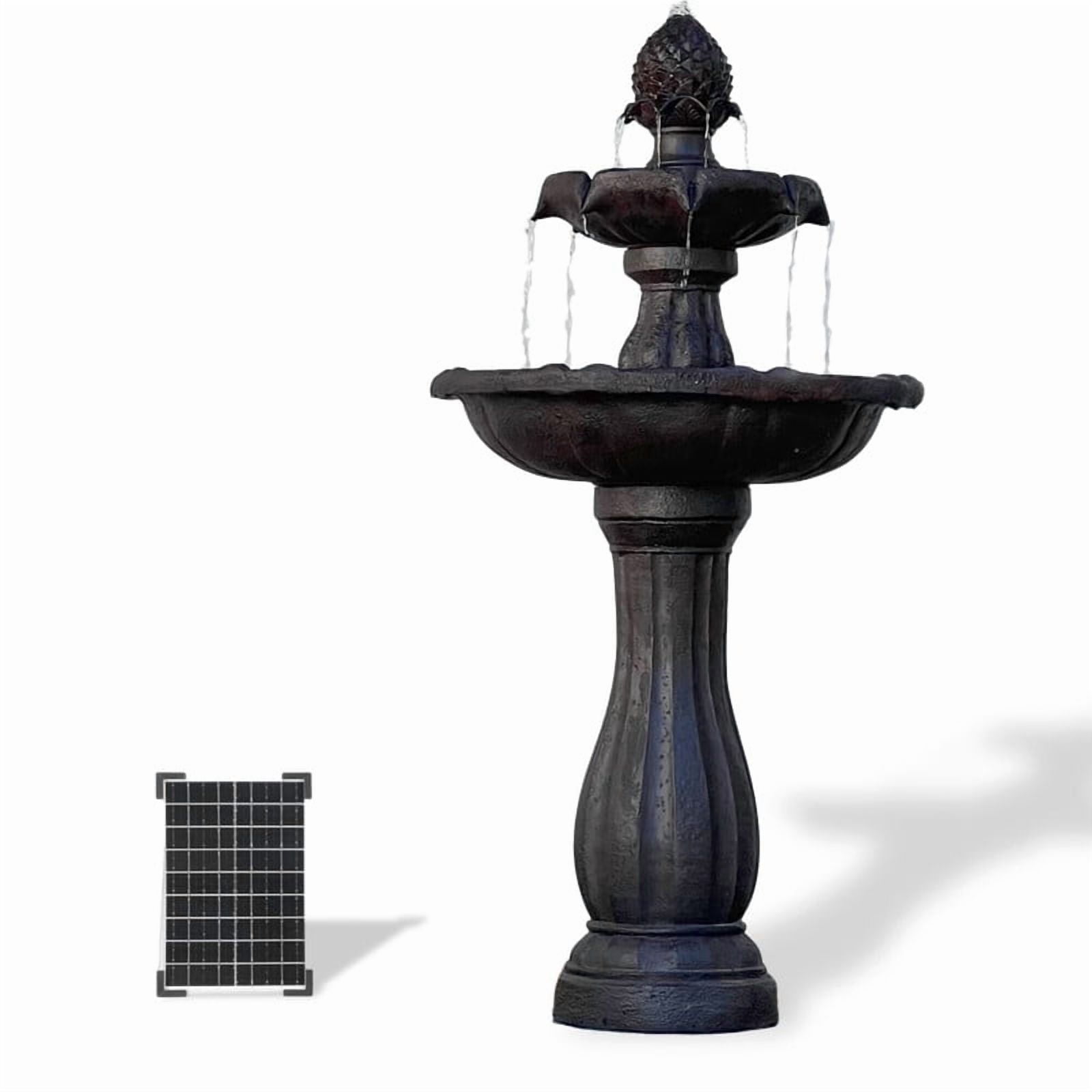 44" H Dark Brown Fiberglass/Resin 2-Tier Solar Water Fountain w/ Solar ...