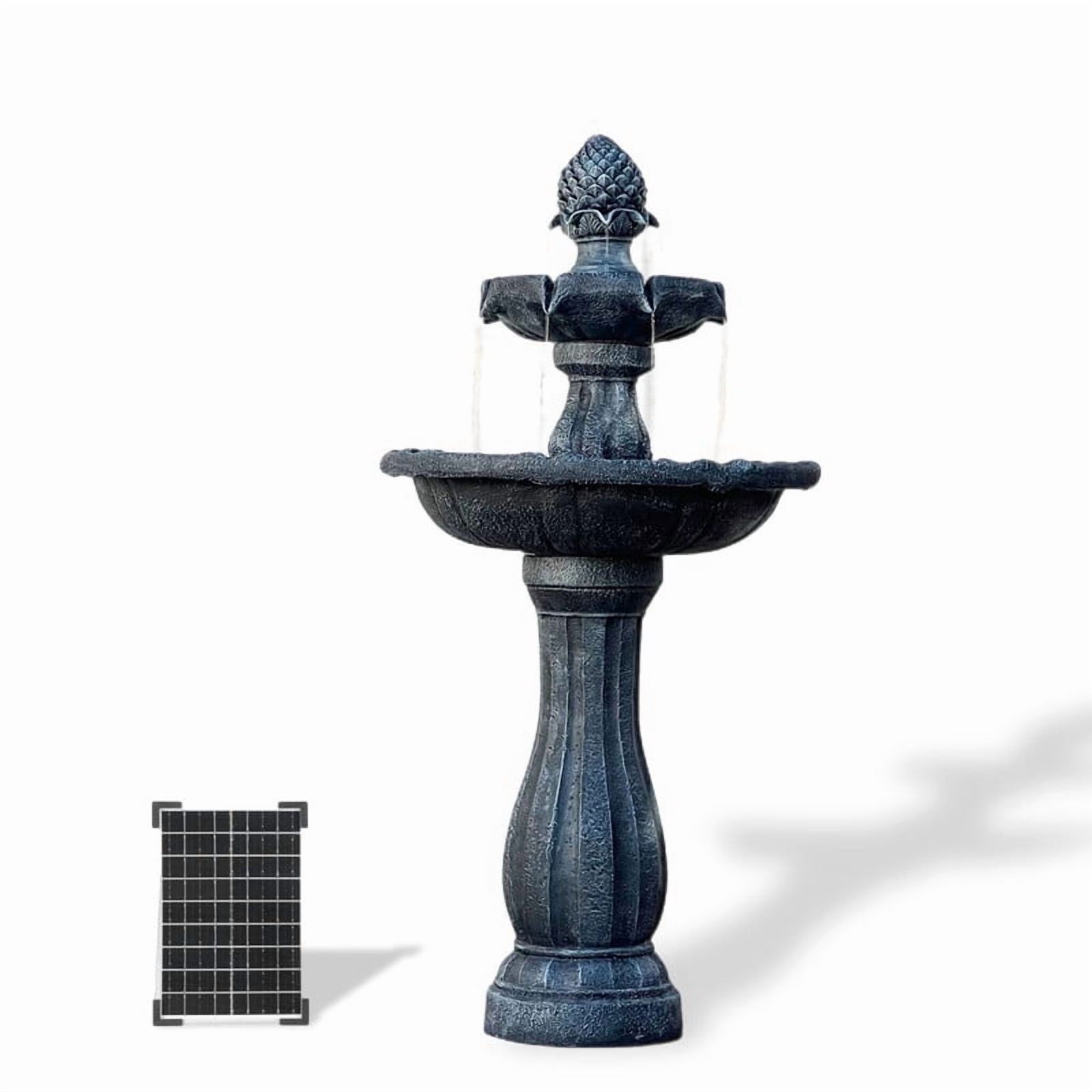 44" H Gray Fiberglass/Resin 2-Tier Solar Water Fountain w/ Solar Panel ...