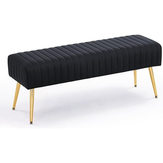 44 Inch Bedroom Ottoman Bench, Black Upholstered End of Bed Bench with ...
