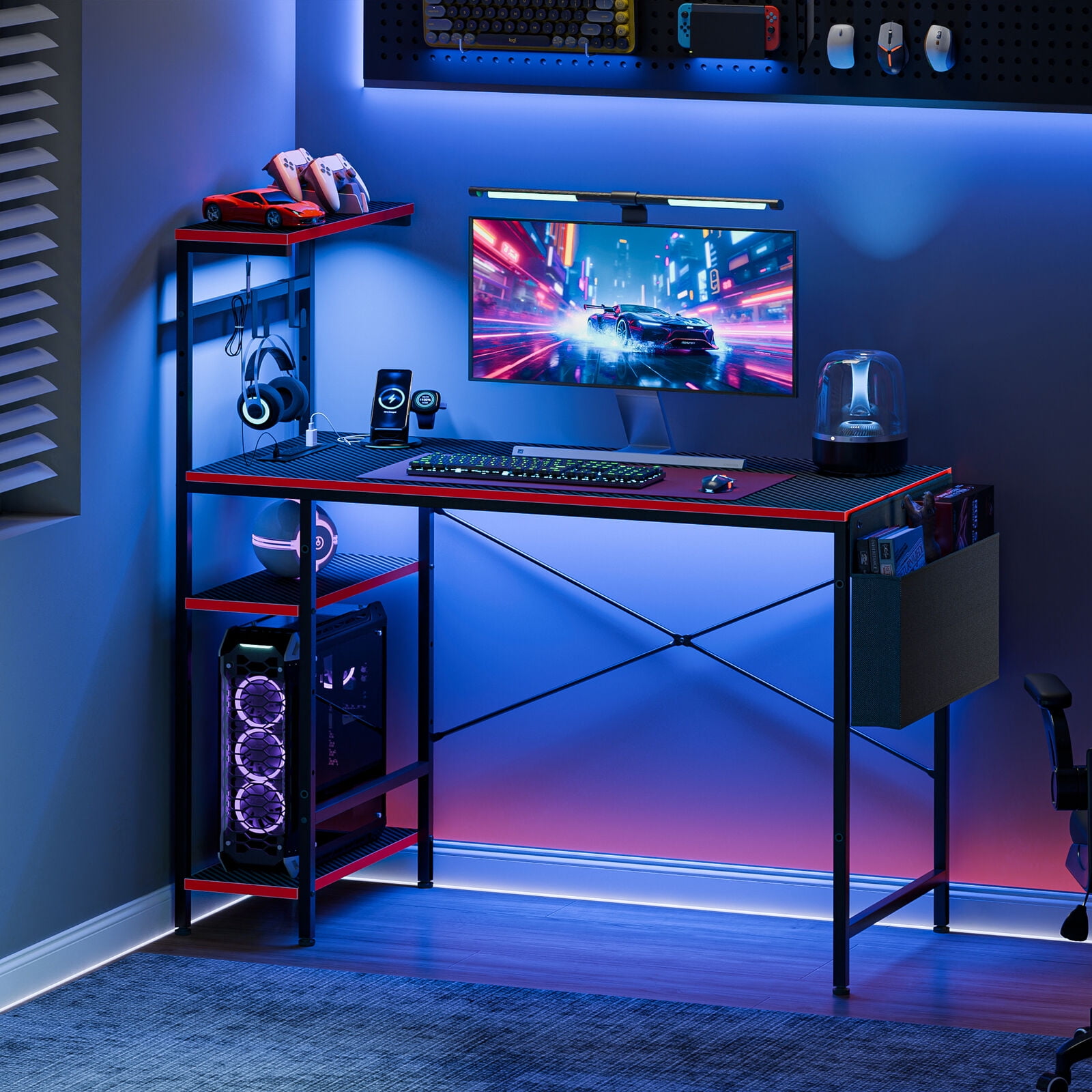44 Inch Corner Gaming Desk with RGB Light and Power Outlets - Stylish ...