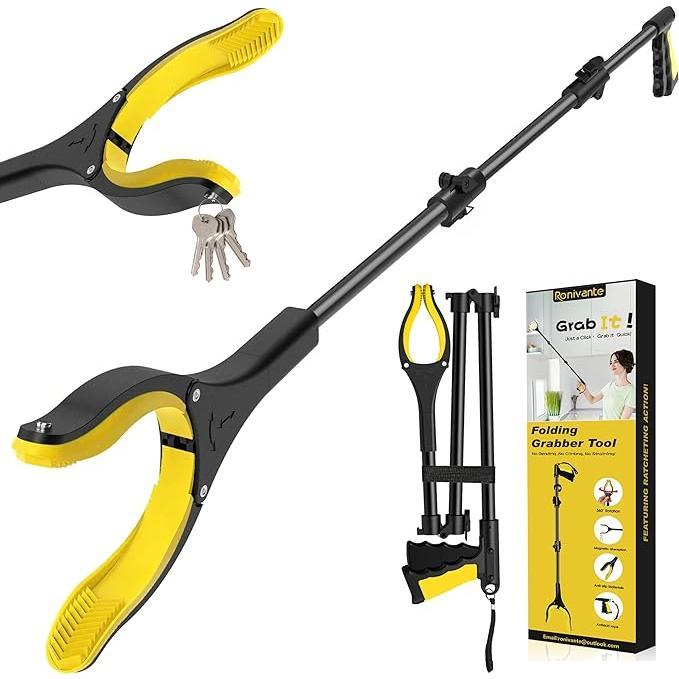 44 Inch Extra Long Grabber Reacher Tool，Foldable Pick Up Stick with ...