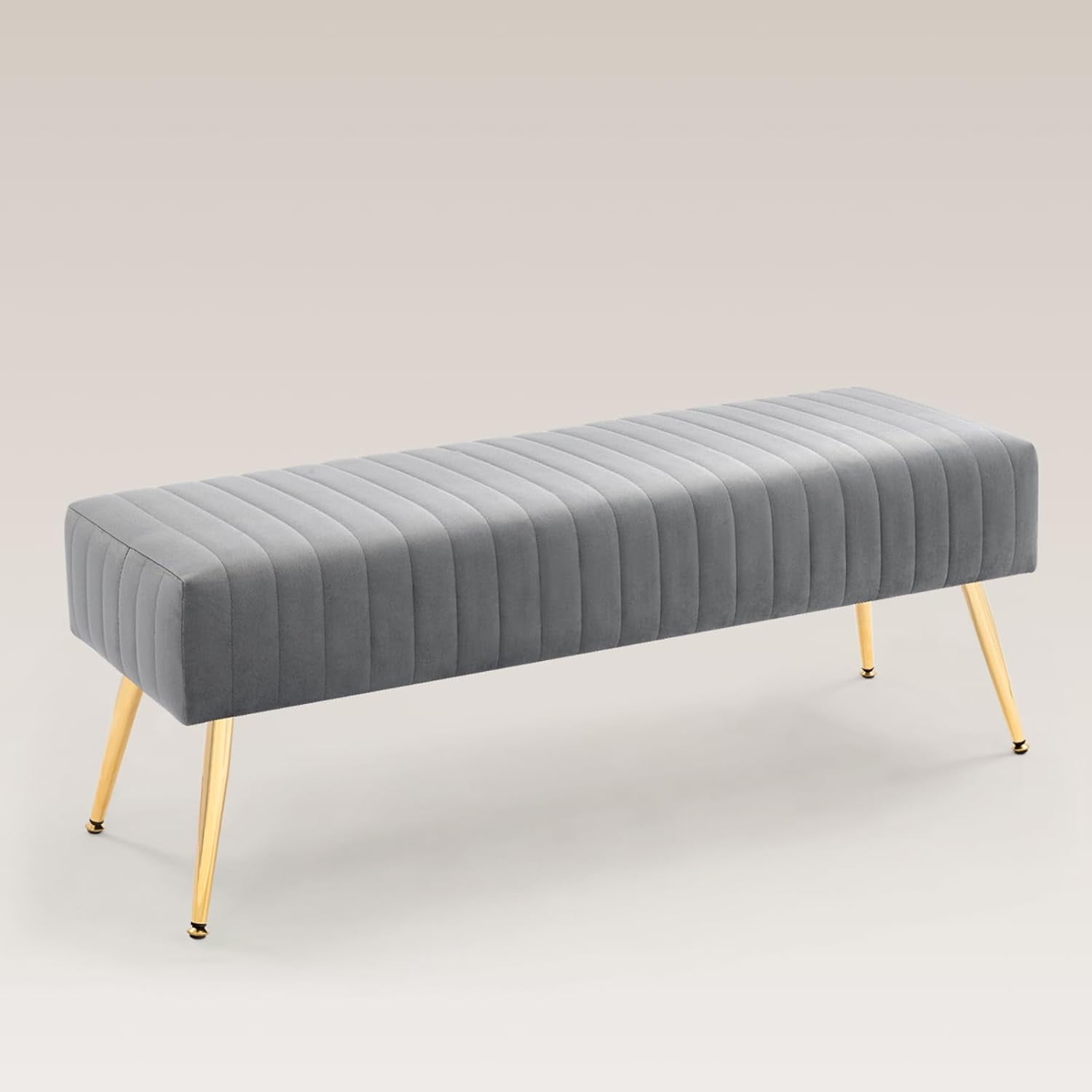 44 Inch Gray Velvet Modern Ottoman Bench, Modern Upholstered Bedroom ...