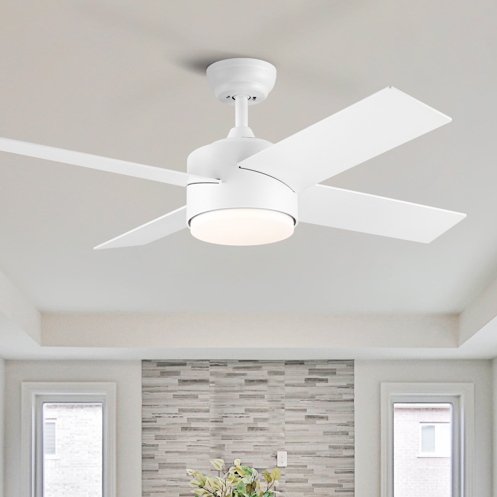 44 Inch Integrated LED Ceiling Fan with White ABS Blades and Frosted ...