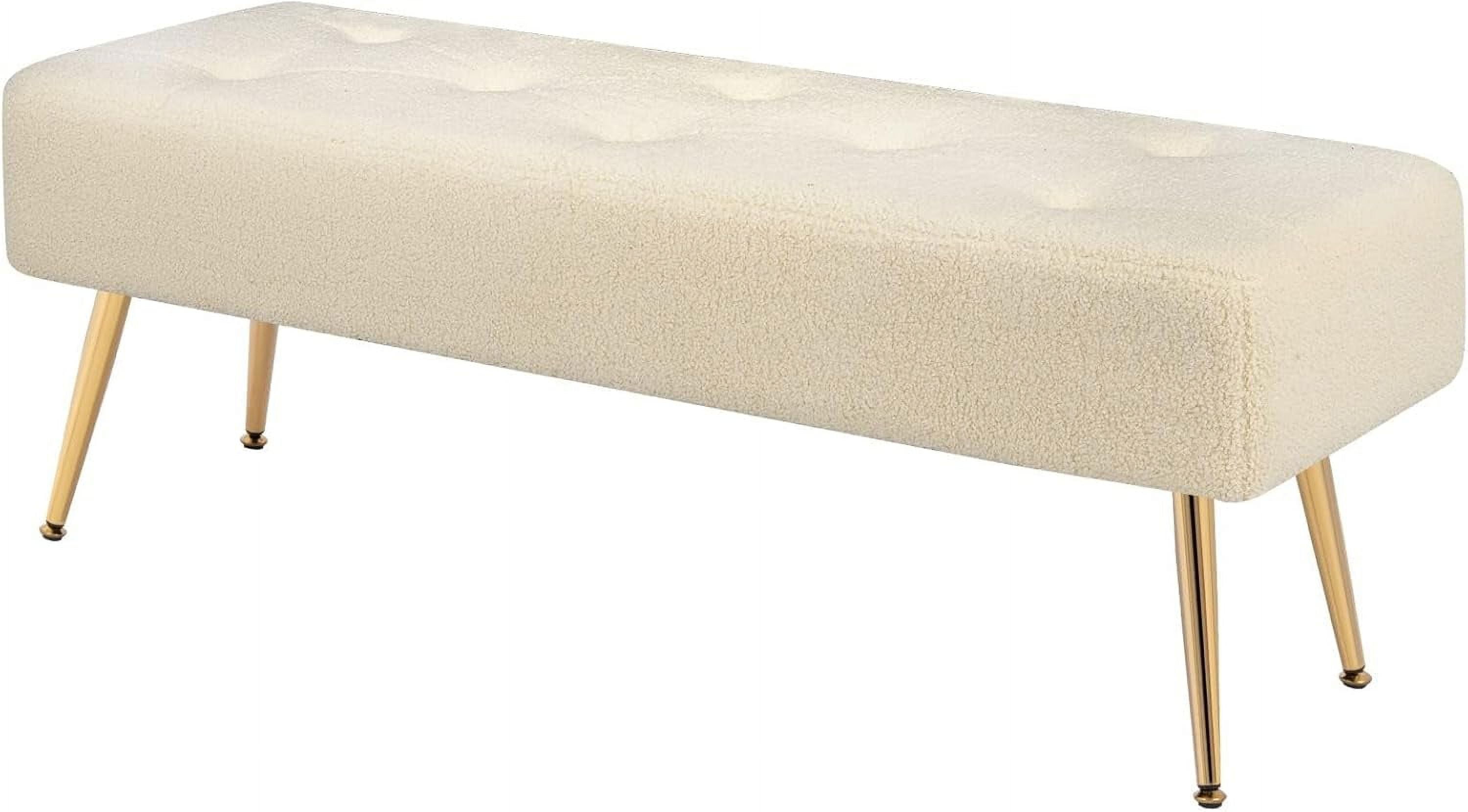 44 Inch Modern Ottoman Bench, Upholstered Faux Fur Fabric Entryway ...
