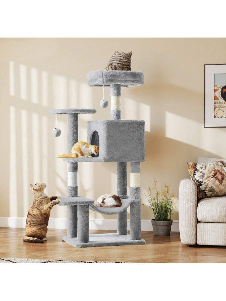 44-Inch Multi-Level Cat Tree with Sisal Scratching Posts，Condo Hammock ...