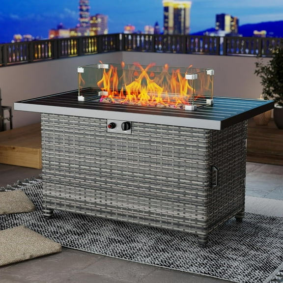 Propane Fire Pit Table 43 Inch with Lid, 55,000 BTU Gas Fire Pits for ...