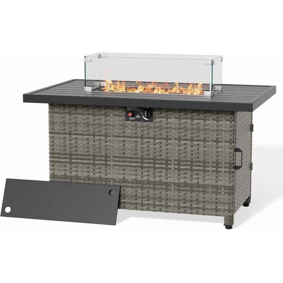 44 Inch Propane Fire Pit, 50000 BTU Fire Pit Table with Glass Wind ...