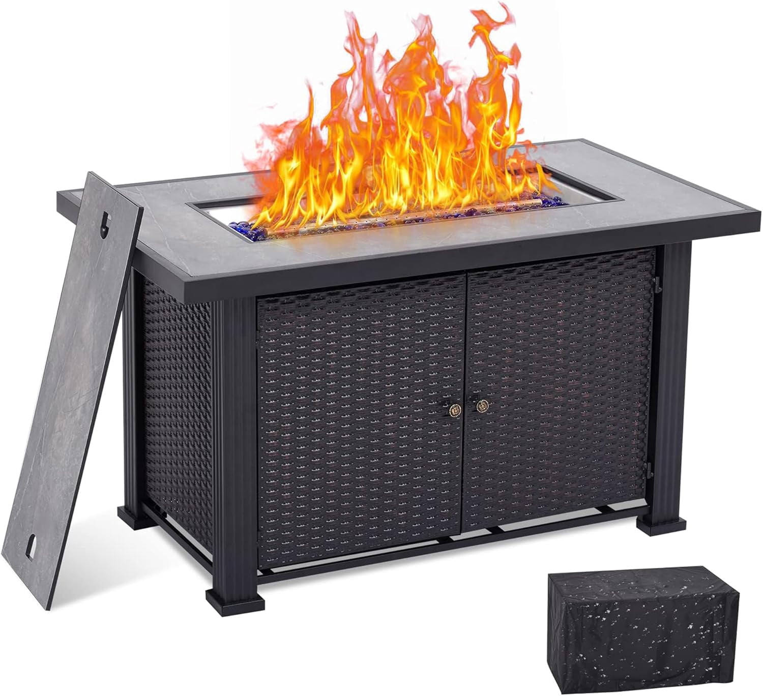 44 Inch Propane Outdoor Fire Pit Table, 50000BTU Rectangle Double Door ...