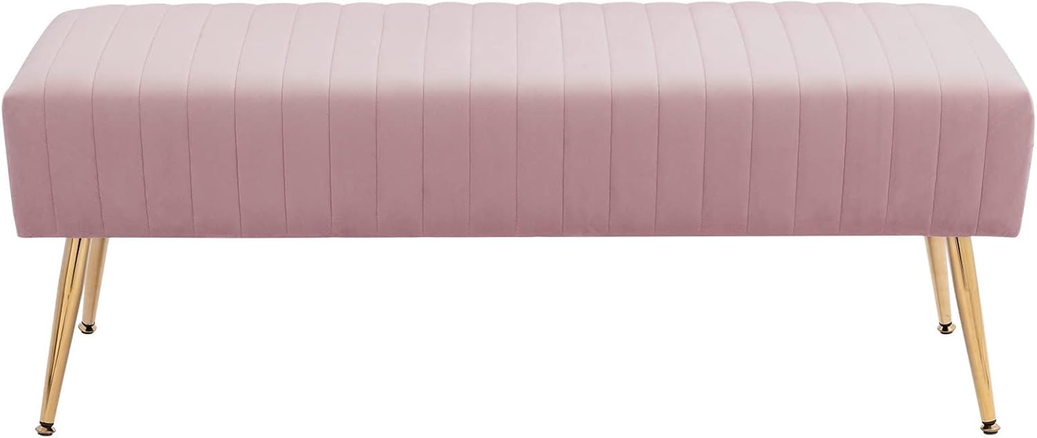 44 Inch Velvet Bench, Upholstered Tufted Striped Fabric Bedroom Bench ...