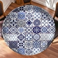 44 Inch White Blue Round Table Protector for Kitchen,Boho Grid Fitted ...