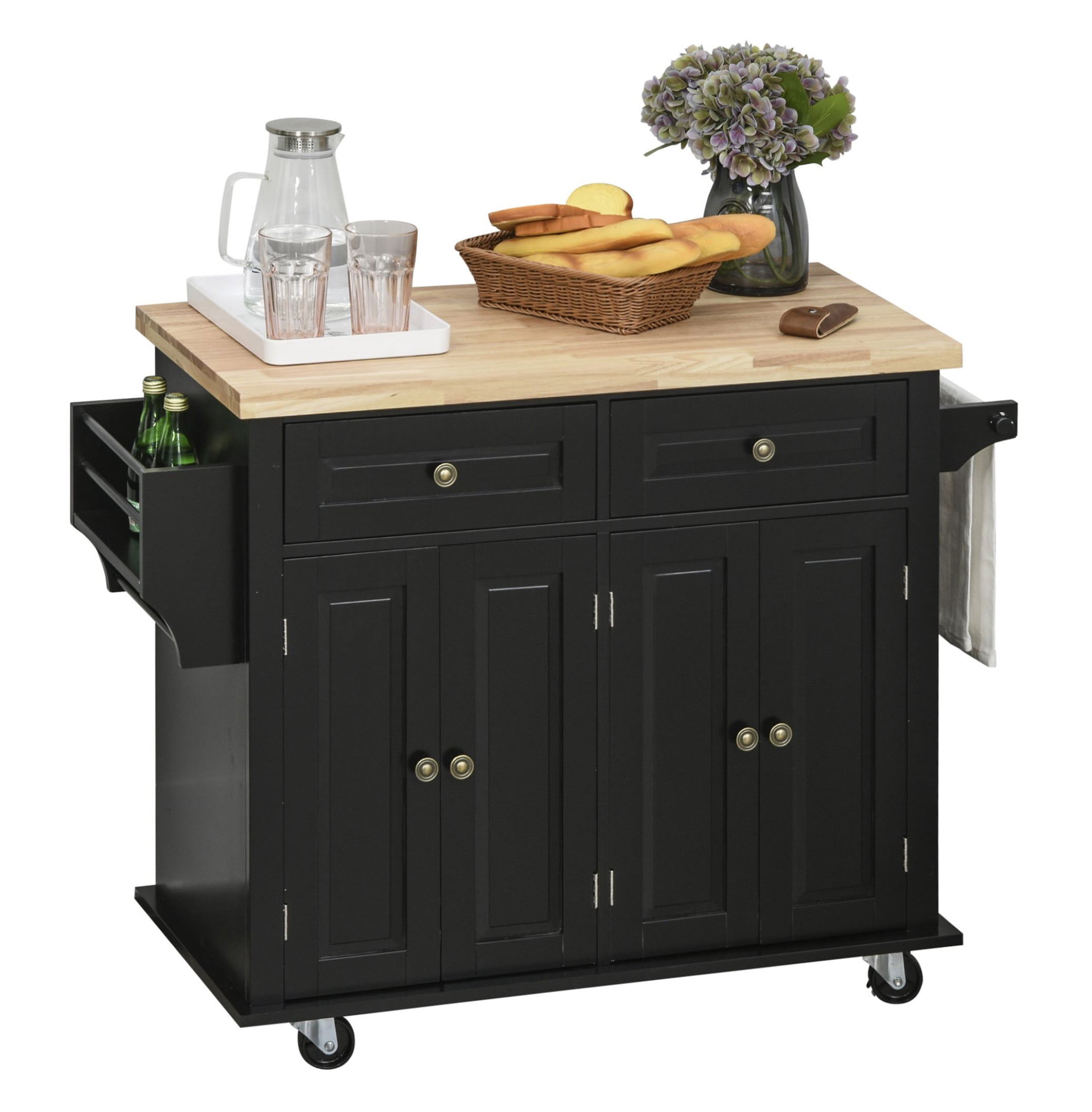 44" Kitchen Island Cart on Wheels, Mobile Island with Storage, 2 ...
