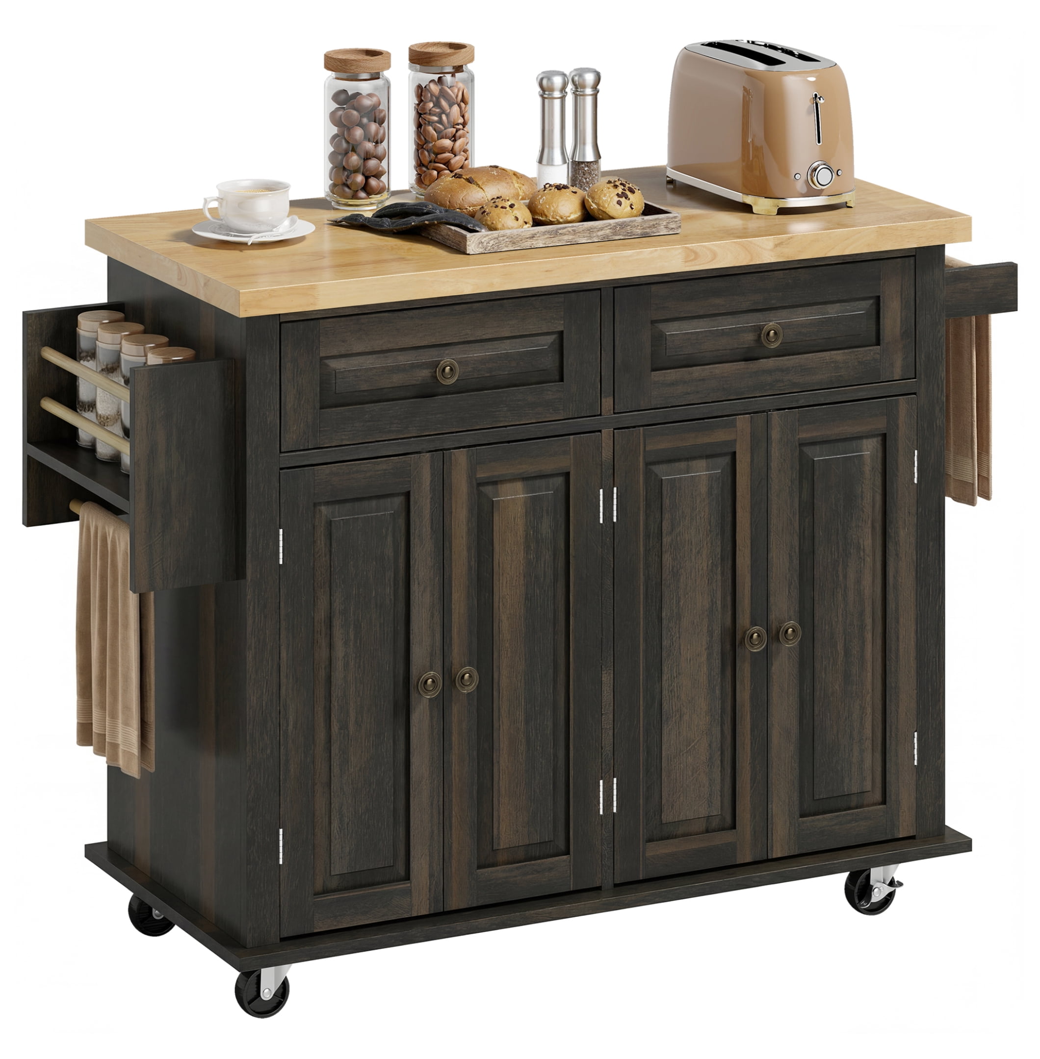 44" Kitchen Island Cart on Wheels, Mobile Kitchen Island with Storage ...