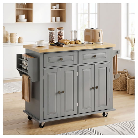 44" Kitchen Island Cart with Storage, Mobile Kitchen Island on Wheels ...