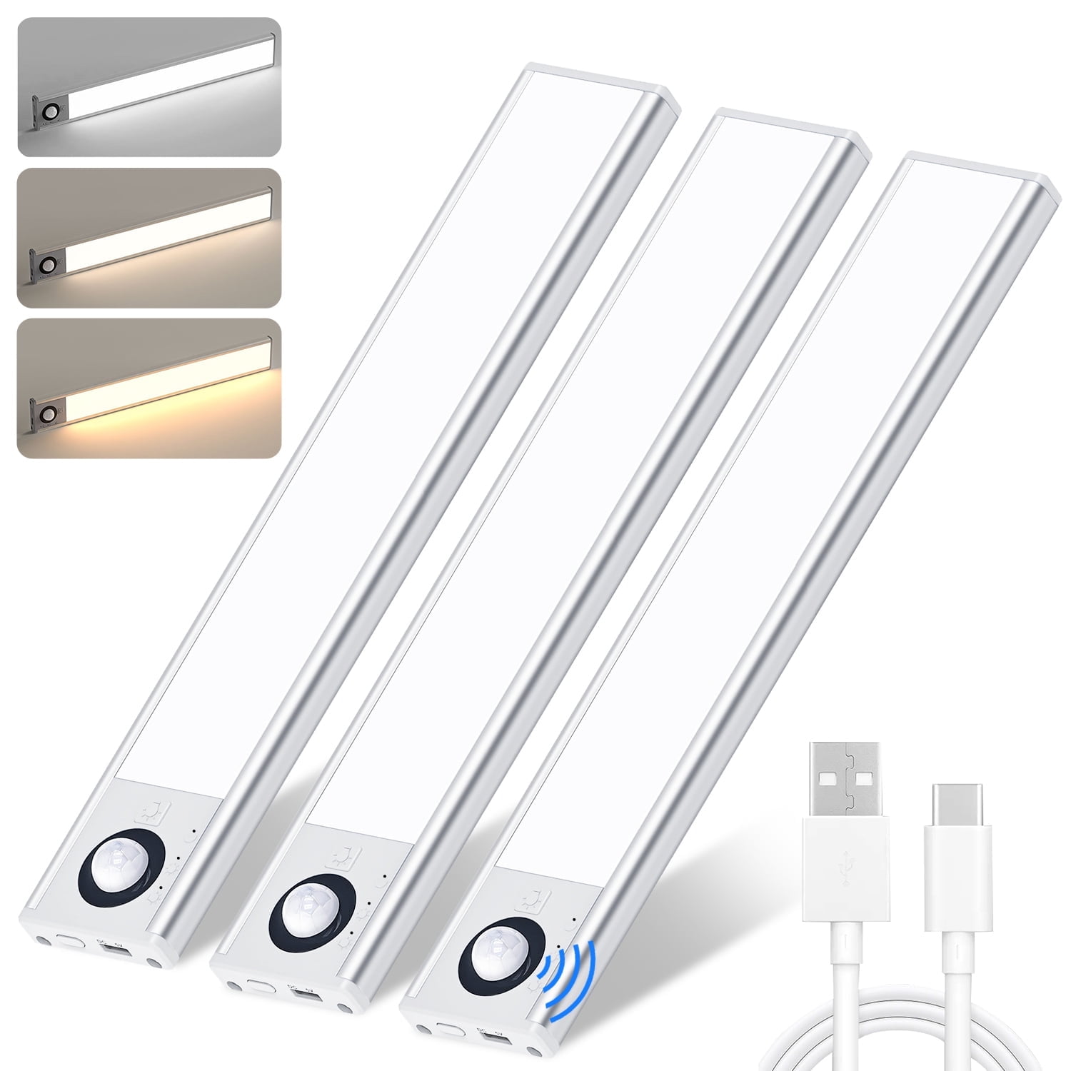 44 LED Under Cabinet Lighting, Stepless Dimming Motion Sensor Light Indoor, 3 Color Wireless ...