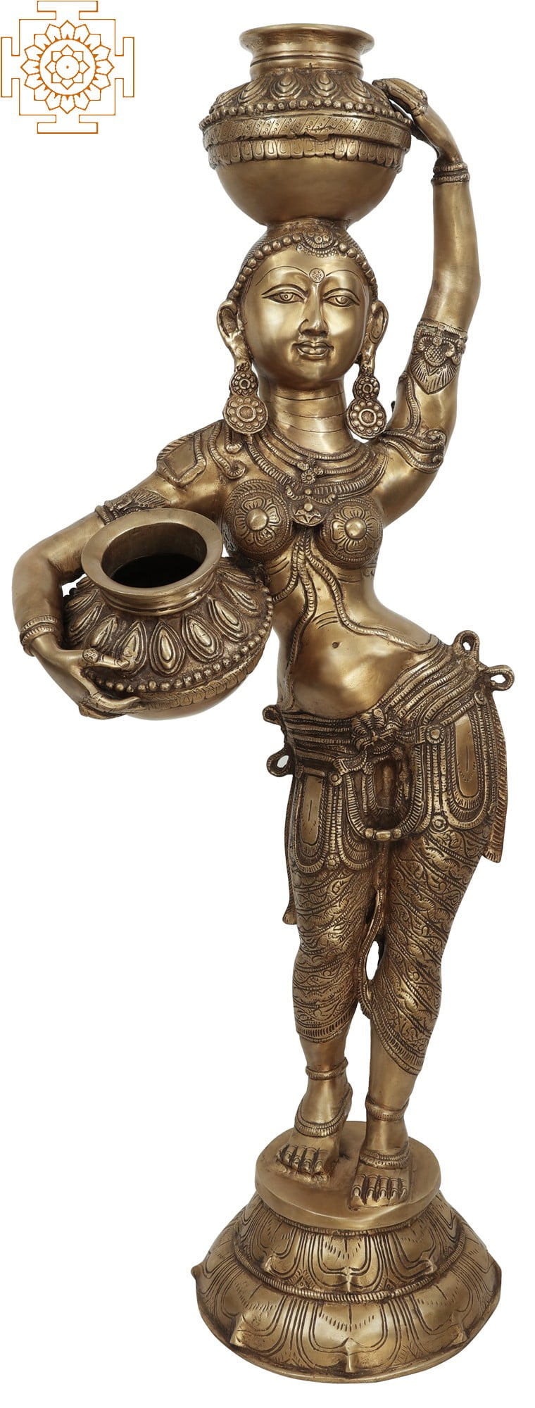 44" Large Size Lady Carrying Milk Pots In Brass | Handmade | Made In ...