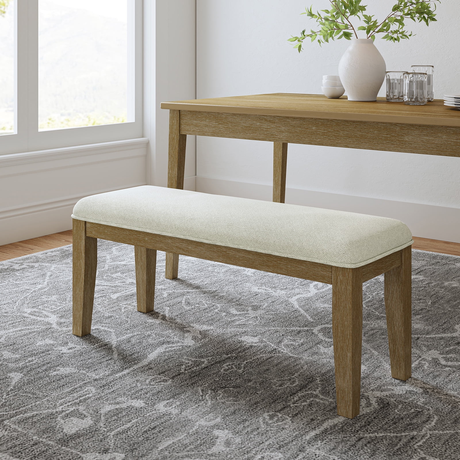 44" Modern Upholstered Dining Bench with Rubberwood for Kitchen Dining ...