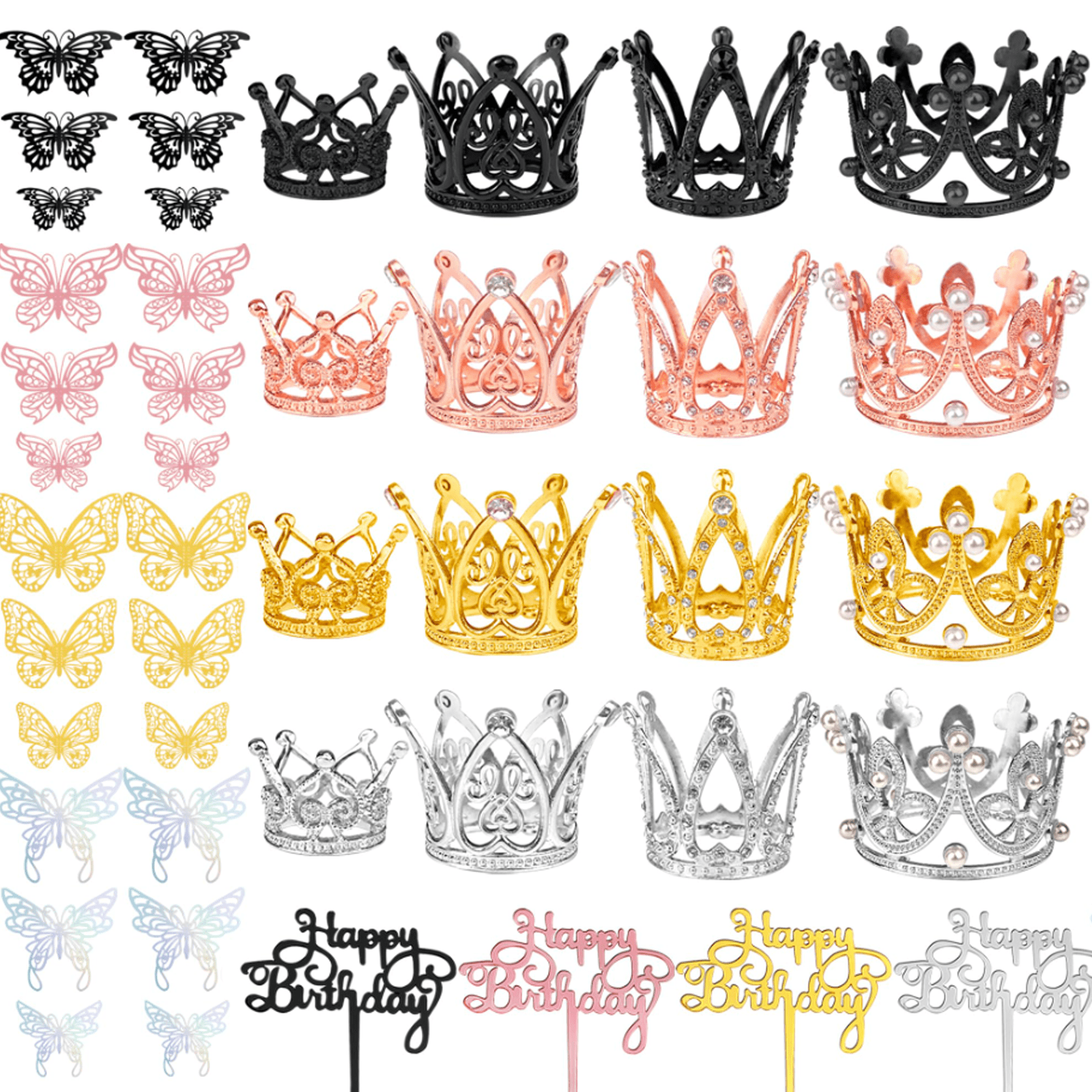 44 PCS Cake Decorations Mini Crowns with 24 PCS Butterfly Wall Decors ...