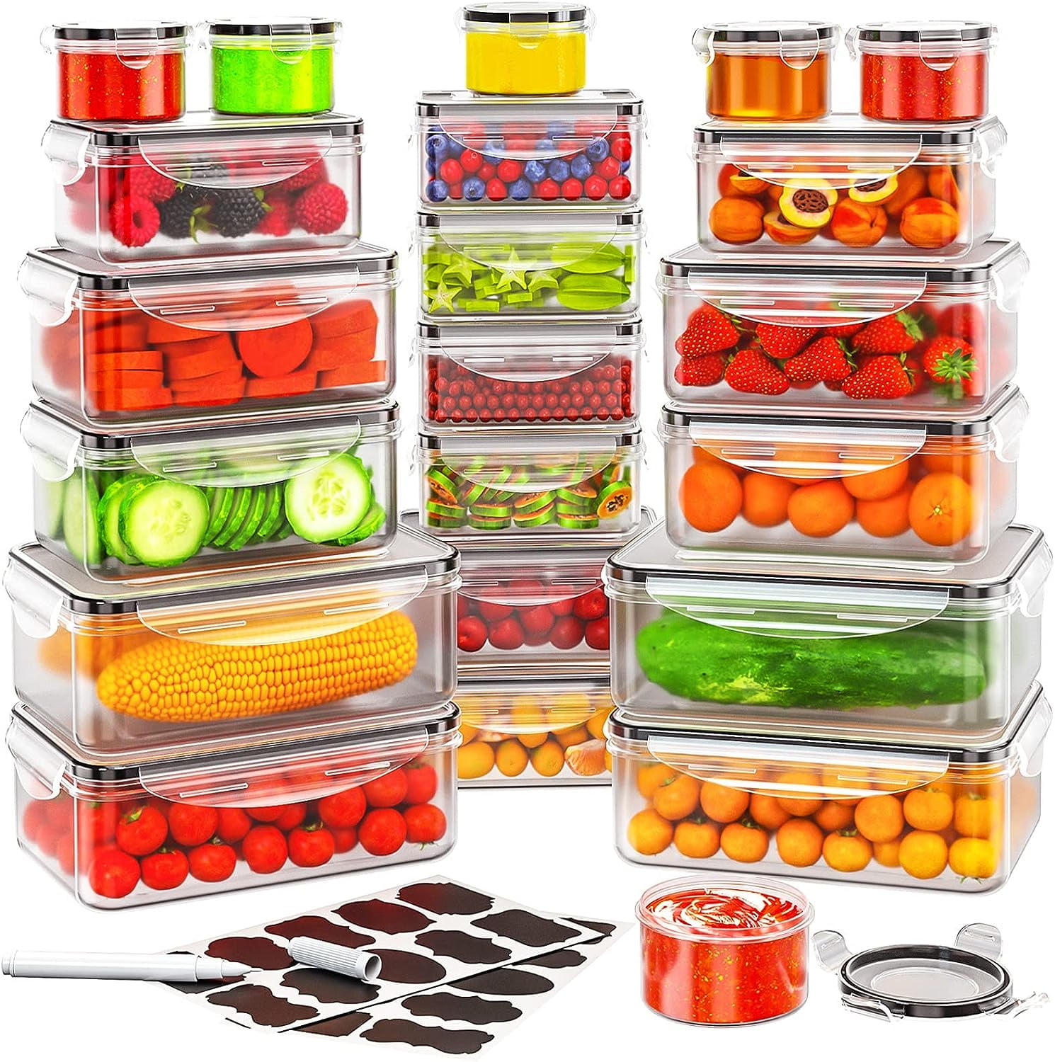 44 PCS Food Storage Containers with Lids - Airtight Leakproof Plastic ...