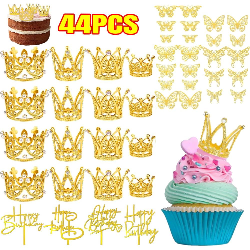 44 PCS Gold Crown Cake Decoration 16 PCS Mini Crown Tiny Crown with 4 ...