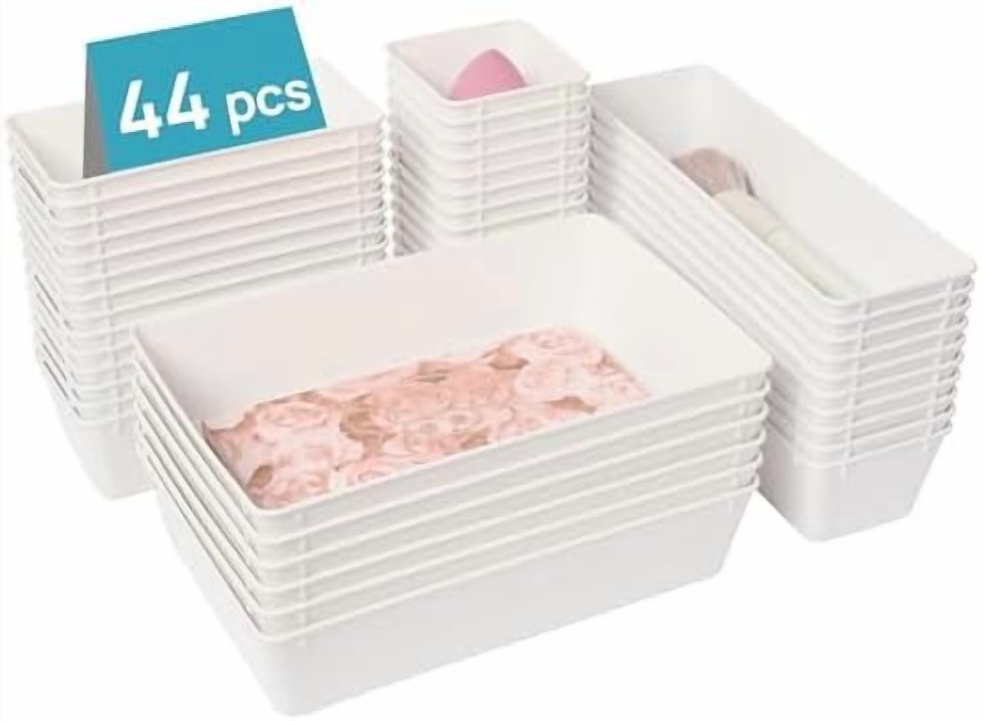 44 PCS Plastic Drawer Organizers Set, 4-Size Versatile Bathroom and ...