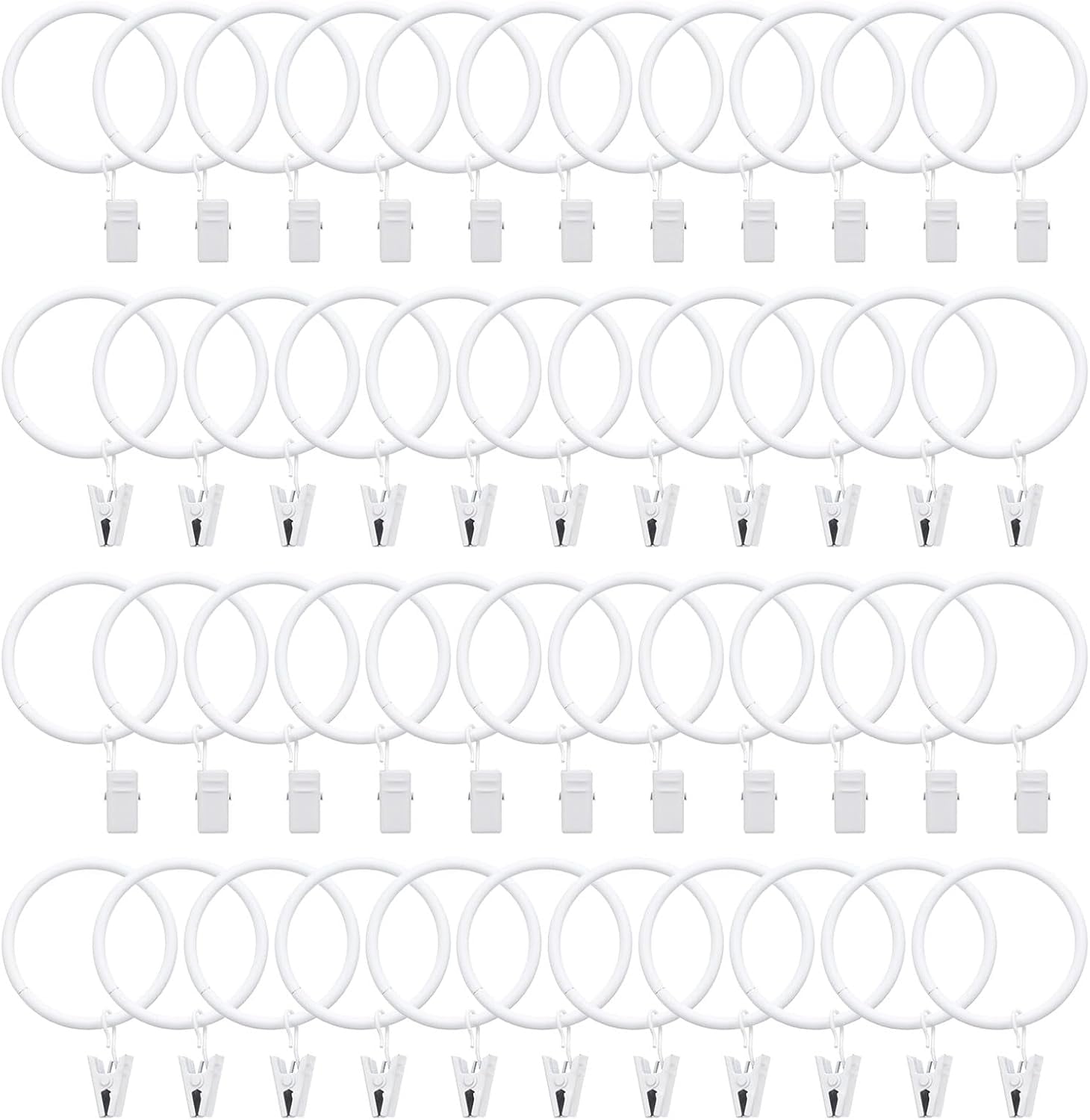 44 Pack Curtain Rings with Clips, 1.8" Interior Diameter Curtain Clip ...