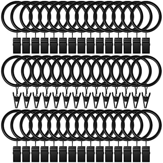 44 Pack Curtain Rings with Clips, Black Curtain Hooks Hangers 1 ...