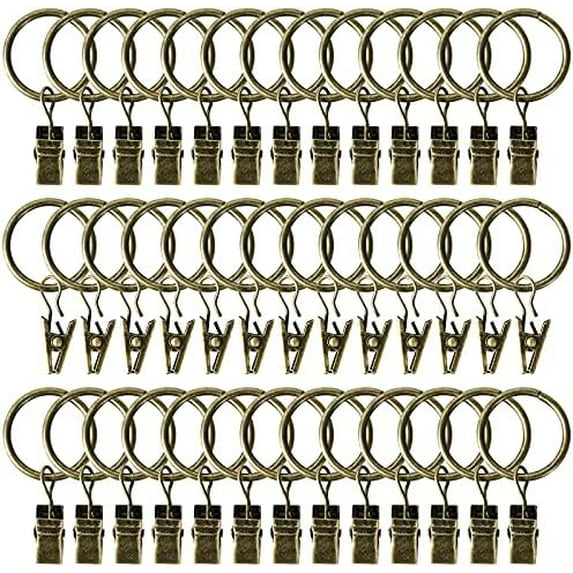 44 Pack Curtain Rings with Clips Hooks 1 inch Rustproof Matte Metal ...