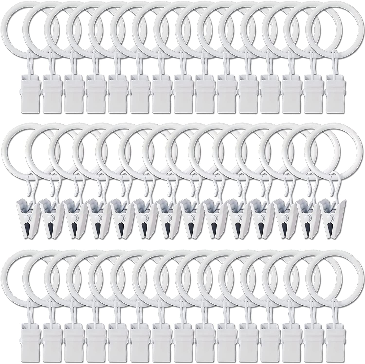 44 Pack Metal Curtain Rings with Clips, Curtain Hangers Clips, Drapery ...